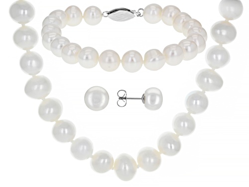 8 9mm White Cultured Freshwater Pearl Rhodium Over Silver 18 Inch