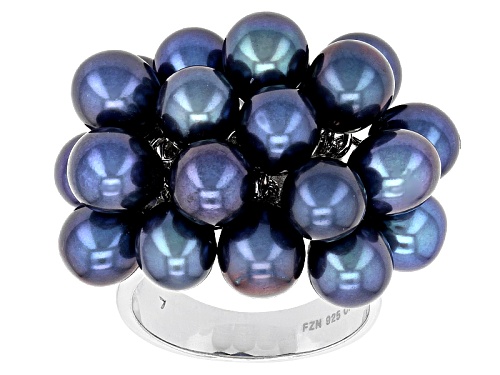 6 7mm Black Cultured Freshwater Pearl Rhodium Over Sterling Silver