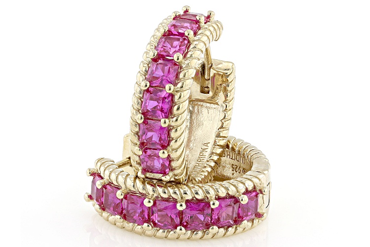 Judith Ripka 2.38ctw Lab Created Ruby 14k Gold Clad Royal Hoop Earrings ...