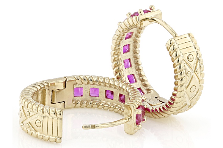 Judith Ripka 2.38ctw Lab Created Ruby 14k Gold Clad Royal Hoop Earrings ...