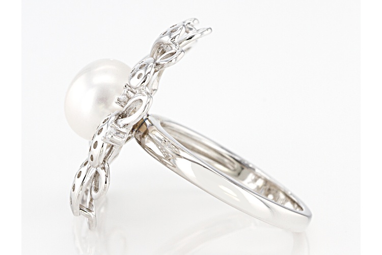 8 9mm White Cultured Freshwater Pearl And Bella Luce ® Rhodium Over
