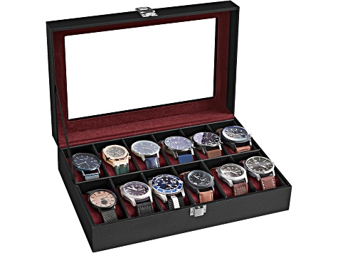 12-Slot Watch Box with Large Glass Lid - 1SS9YA | JTV