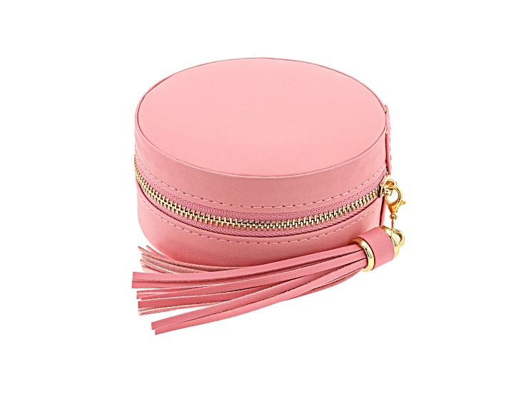 Pink Round Compact Shape Jewelry Box with Tassel appx 9.5x4.5cm ...