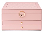 Lockable Pink Faux Leather Jewelry Box with 2 Drawers and Lid Storage ...