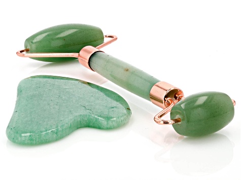 Green Aventurine Facial Roller and Gua Sha Set with Rose Tone Accents ...
