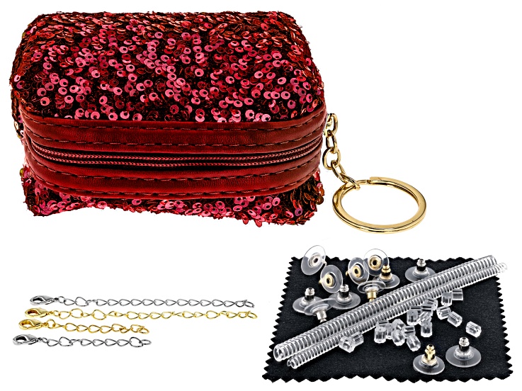 Jewelry Essentials Kit in Red Sequin Zippered Pouch - ACC140D | JTV