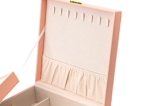 Pink Faux Leather Lockable Jewelry Box with Removable Stacking Interior ...