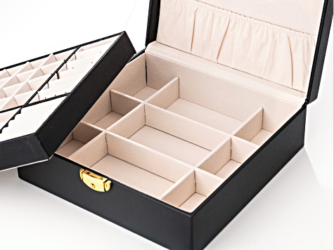 Black Faux Leather Lockable Jewelry Box with Removable Stacking ...