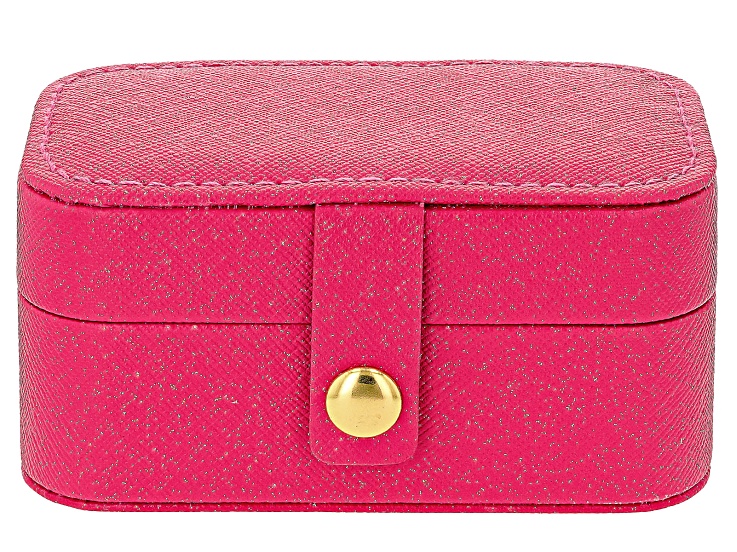 Berry Pink Compact Sparkle Jewelry Box with Fabric Interior and ...