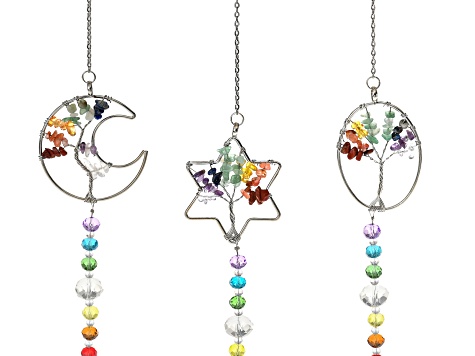 Multi-Stone and Glass Tree of Life Sun Catchers in Star, Moon, & Oval ...