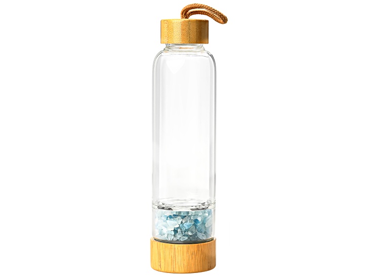 Glass & Bamboo Water Bottle with Aquamarine - HDC136B | JTV