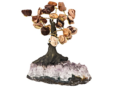 Zebra Jasper Gemstone Tree with Quartz Base - JMO406G | JTV