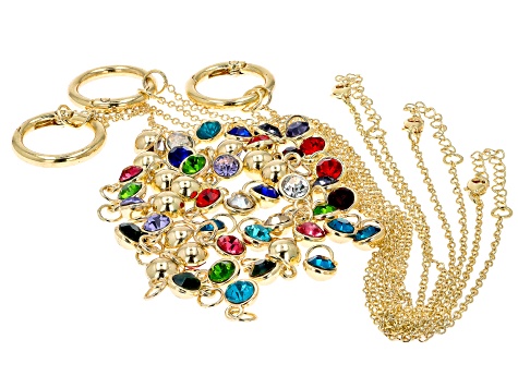 Pre-Owned Gold Tone Chain Trio with Multi-Color Crystal Charms Set of ...