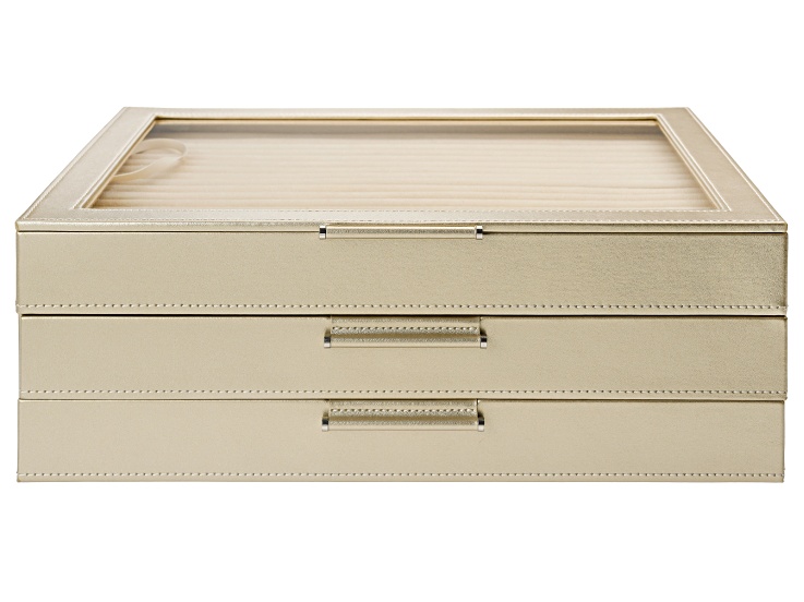 WOLF Large Jewelry Box with Window and LusterLoc in Champagne - WJB129U ...