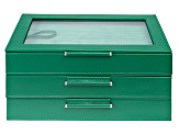 WOLF Medium 3-Tier Jewelry Box with Window in Palm Leaf with Green ...