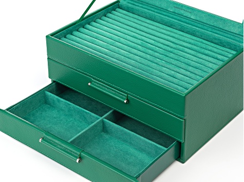 WOLF Medium 3-Tier Jewelry Box with Window in Palm Leaf with Green ...