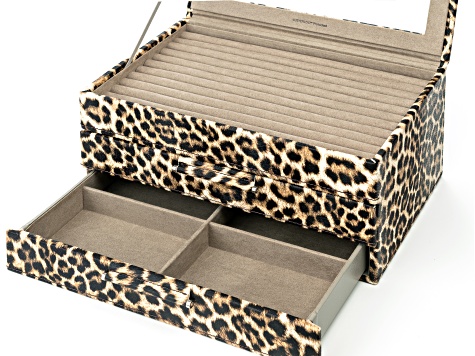 WOLF Medium 3-Tier Jewelry Box with Window in Leopard with Mink ...