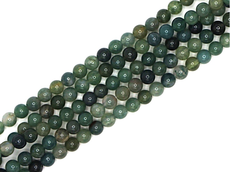 Green Moss Agate 4mm Smooth Rounds Beads 5 Strand Set, 16" strands ...