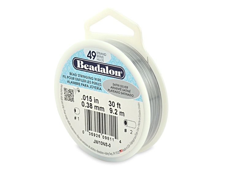 49 Strand Stainless Steel Bead Stringing Wire, .015 in, Satin Silver ...