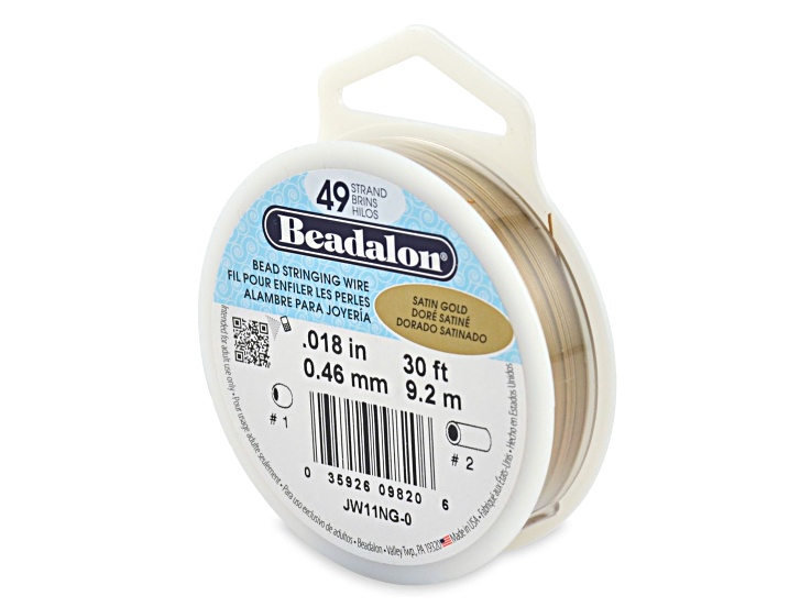 49 Strand Stainless Steel Bead Stringing Wire, .018 in, Satin Gold ...