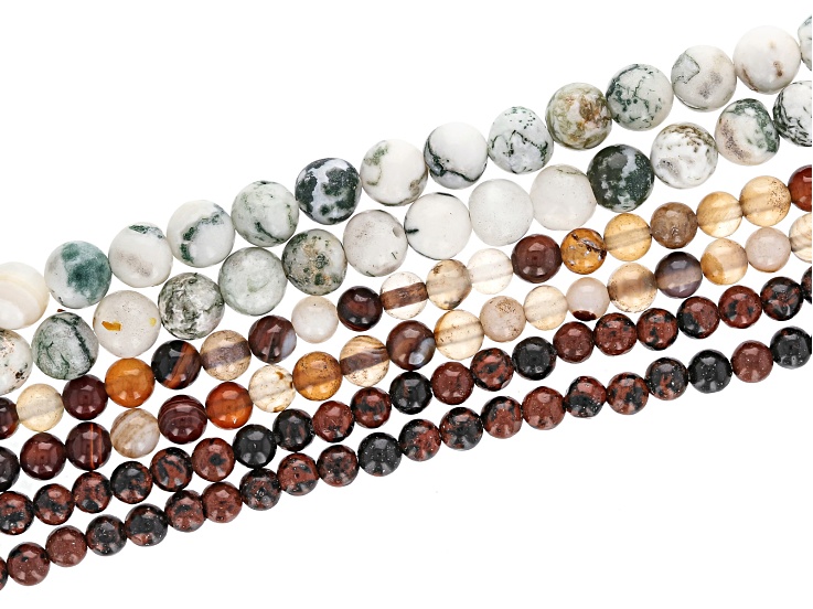 Moss Agate, Obsidian, and Agate Round Bead Strand Set of 6 - JLW13498 | JTV