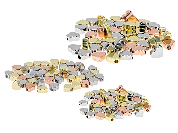 Tri-Color Heart Spacer Beads in Assorted Sizes - JLW13518 | JTV