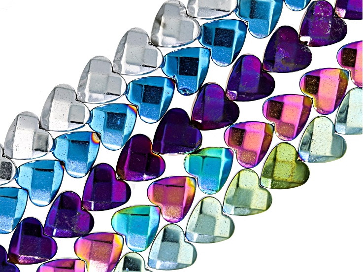 Hematine 8mm Faceted Heart Bead Strand Set of 5 - JLW13541 | JTV