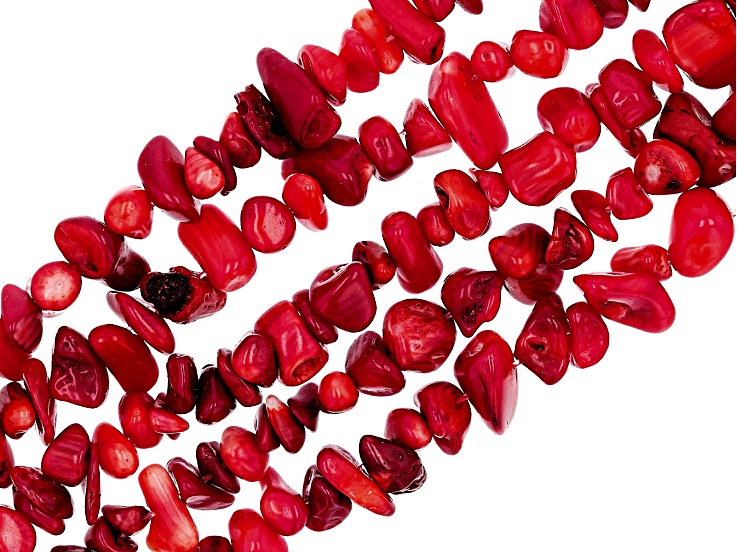 Red Coral Chip Bead Strand Set of 5 Each Approximately 14-15" in Length ...