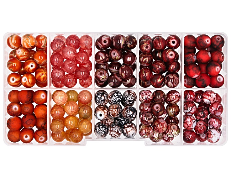 Red Glass 8mm Round Loose Bead Set of 200 - JLW13759C | JTV