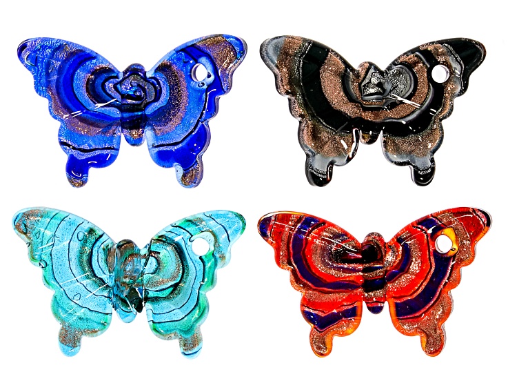 Multicolor 38x60mm Glass Butterfly Pendant Set of 4 - JLW13807 | JTV