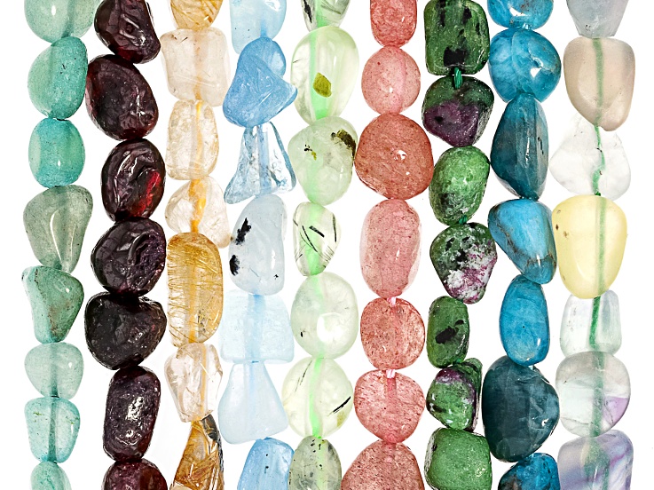 Multi-Stone 4x8mm Nugget Shape Bead Strand Set of 9 Approximately 15-16 ...