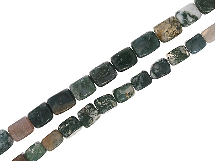 Moss Agate 6x7-8mm & 8x9-10mm Rectangle Bead Strand Approximately 15-15 ...