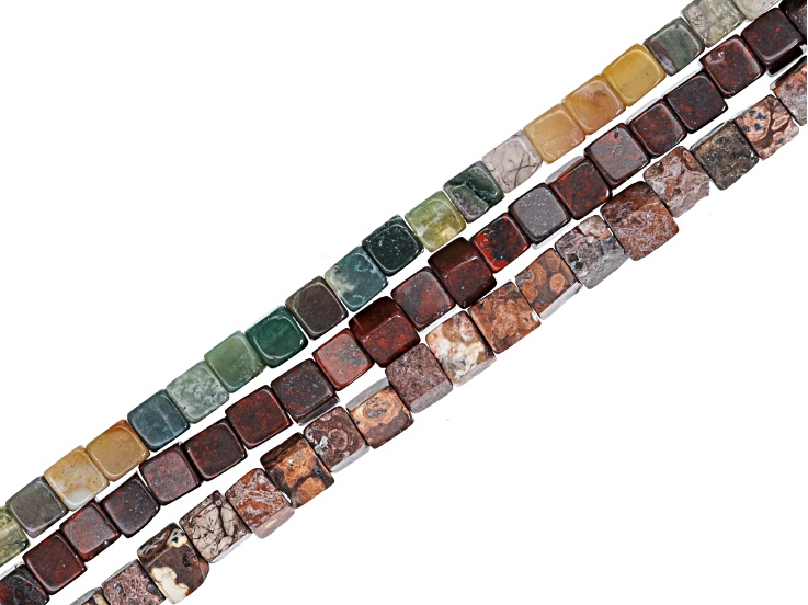 Multi-Stone 4mm Cube Bead Strand Set of 3 - JLW13906 | JTV