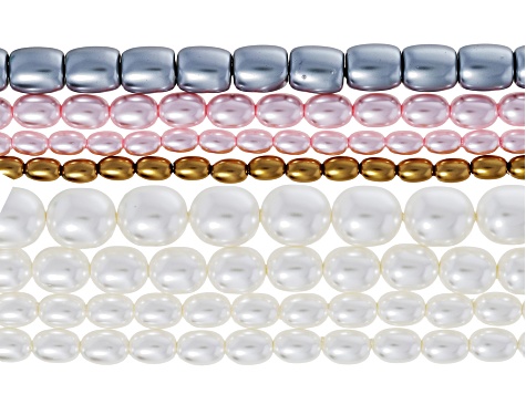 Multicolor Glass Pearl Rice Shaped Bead Strand Set of 8 - JLW14124 | JTV