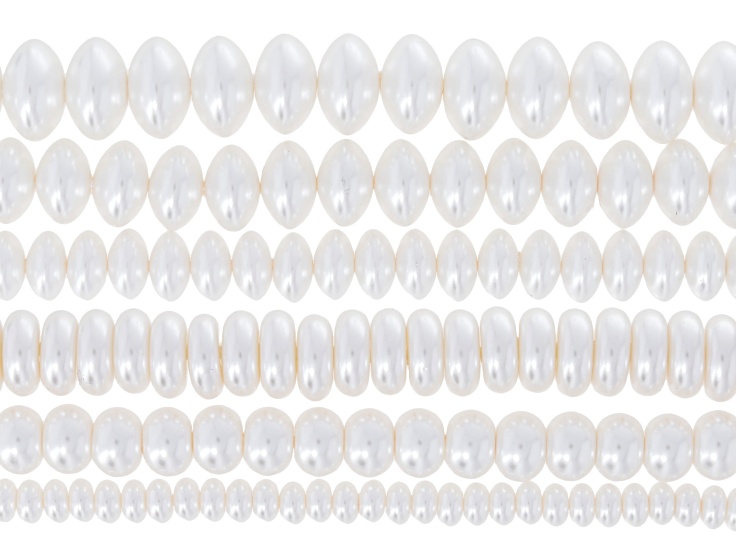 White Glass Pearl Assorted Size Rondelle Bead Strand Set of 6 - JLW14125 | JTV
