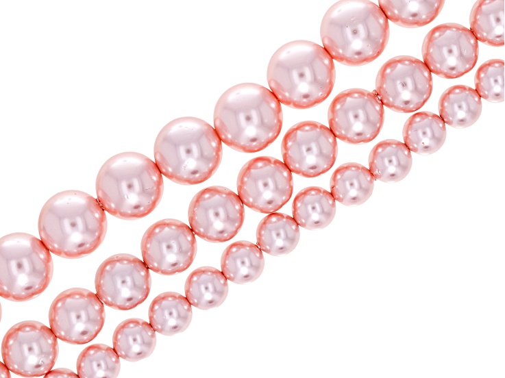 Pink Shell Pearl 6mm, 8mm, & 10mm Round Bead Strand Set of 3 - JLW14162 ...