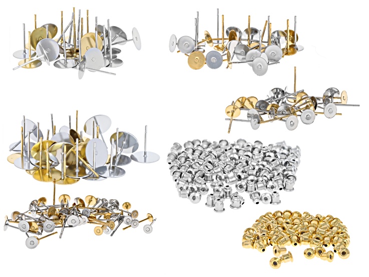 18k Gold over Stainless Steel and Stainless Steel Disk Post Earrings ...