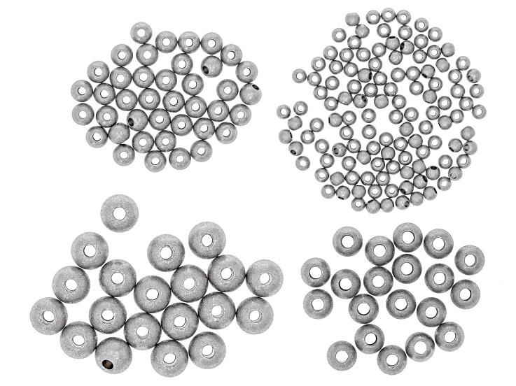 Stainless Steel Assorted Size Sandblasted Round Loose Bead Set of 200 ...