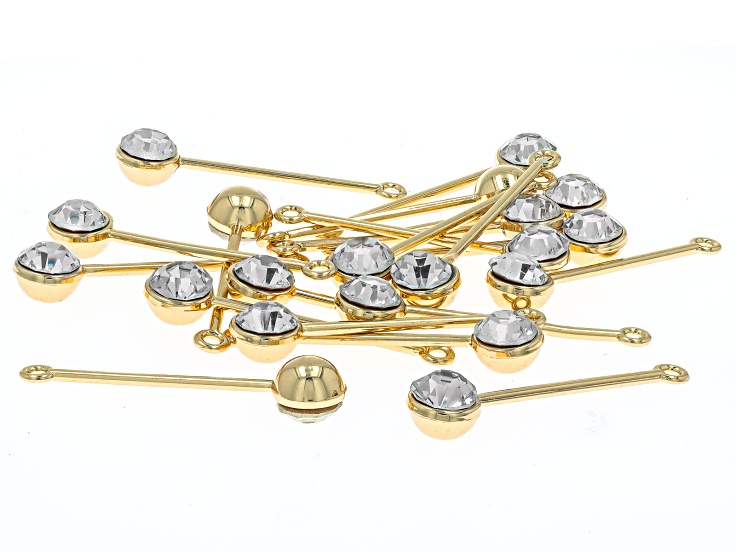 Gold Tone & Clear Crystal Bar Component with Closed Jump Ring Set of 20 ...