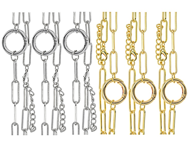 Gold & Silver Tone Textured Paperclip Chain Necklace with Spring Clasp ...