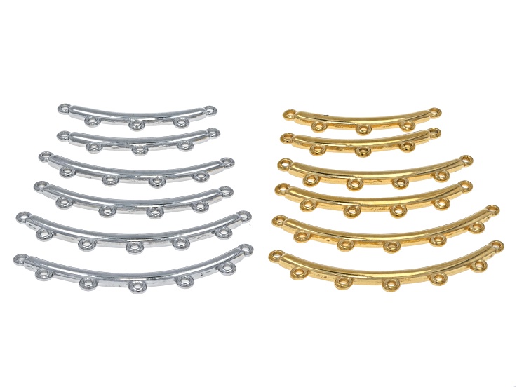 18k Gold Over Stainless Steel & Stainless Steel Curved Bar with Jump ...