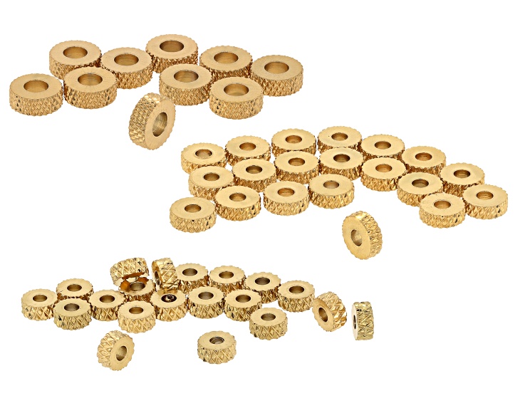 18K Gold Over Stainless Steel Assorted Size Diamond Cut Spacer Bead Set ...