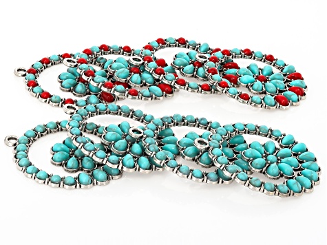 Red & Blue Turquoise Color Resin 35mm Pendant Set of 8 - JMKIT2246 | JTV