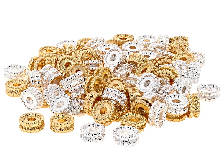 Silver & Gold Tone Beaded Texture 7x3 Spacer Bead Set of 100 ...
