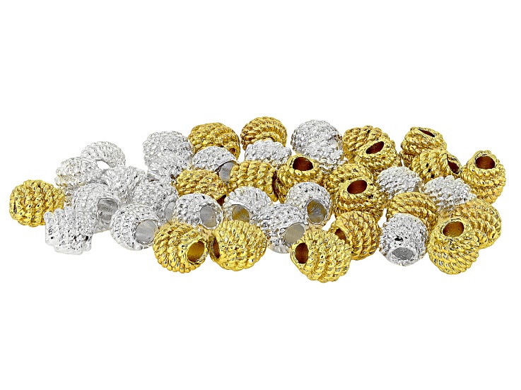 Gold & Silver Tone 8mm Braided Texture Spacer Bead Set of 40 ...