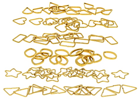 18k Gold Over Stainless Steel Assorted Shape Open Jump Ring Set of 90 ...