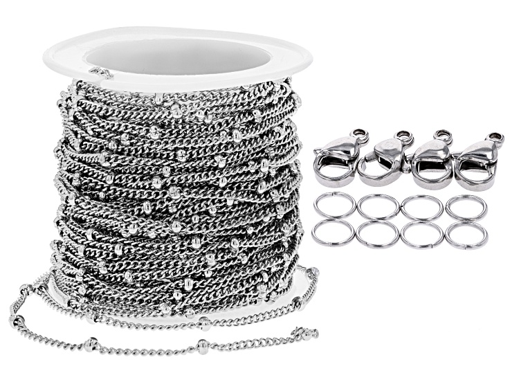 Stainless Steel Bead Chain, Lobster Clasps & Jump Rings appx 8 Meter ...