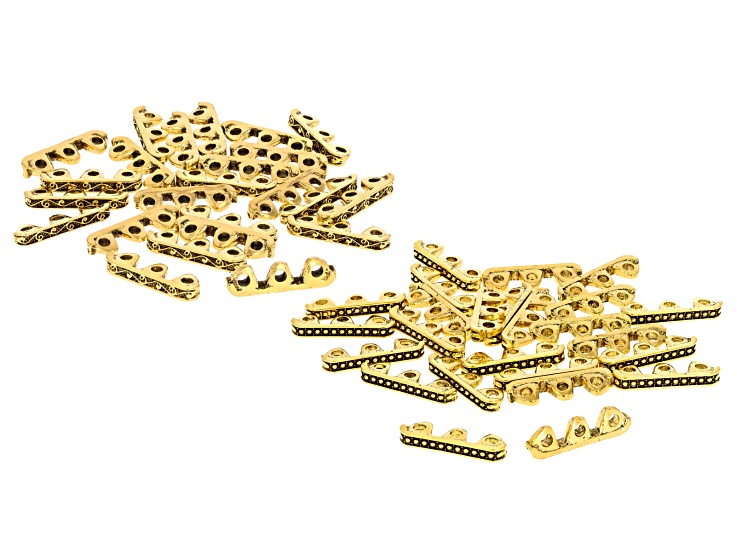 Antique Gold Tone Unique & Beaded Design 3 Row Bead Connectors in Base ...