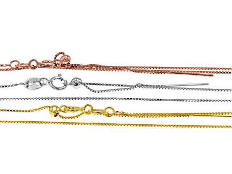 Adjustable Box Chain in Yellow-, Rose- & Rhodium Plated Sterling Silver ...