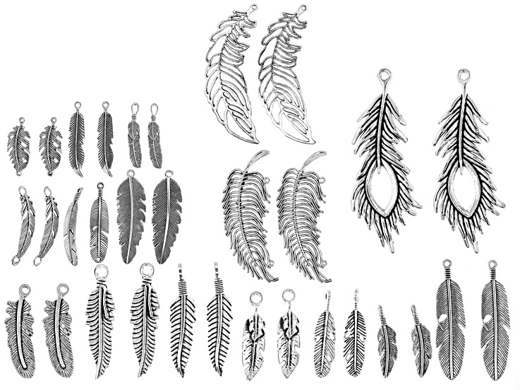 Feather Component Assortment in 16 Styles in Antiqued Silver Tone 32 Pieces Total - JMKIT999 | JTV